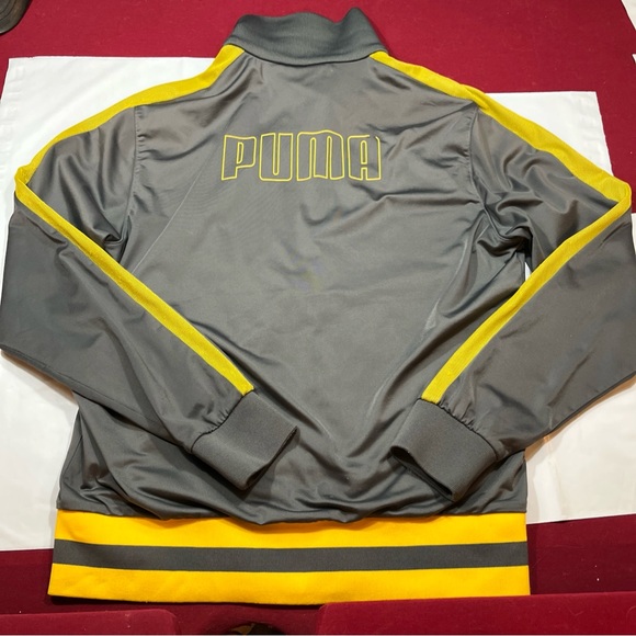 Puma | Jackets & Coats | Puma Gray Bright Yellow Striped Track Jacket ...
